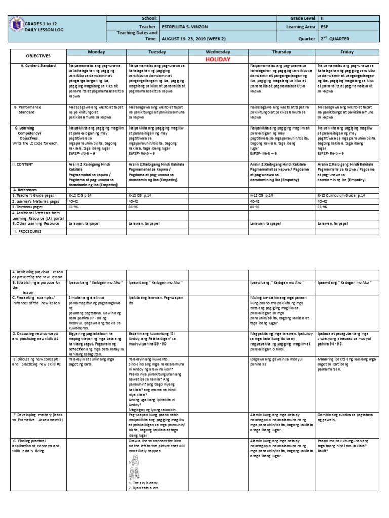 ESP 2 Q2 Week 2 DLL | PDF ESP 2 Q2 Week 2 DLL | PDF