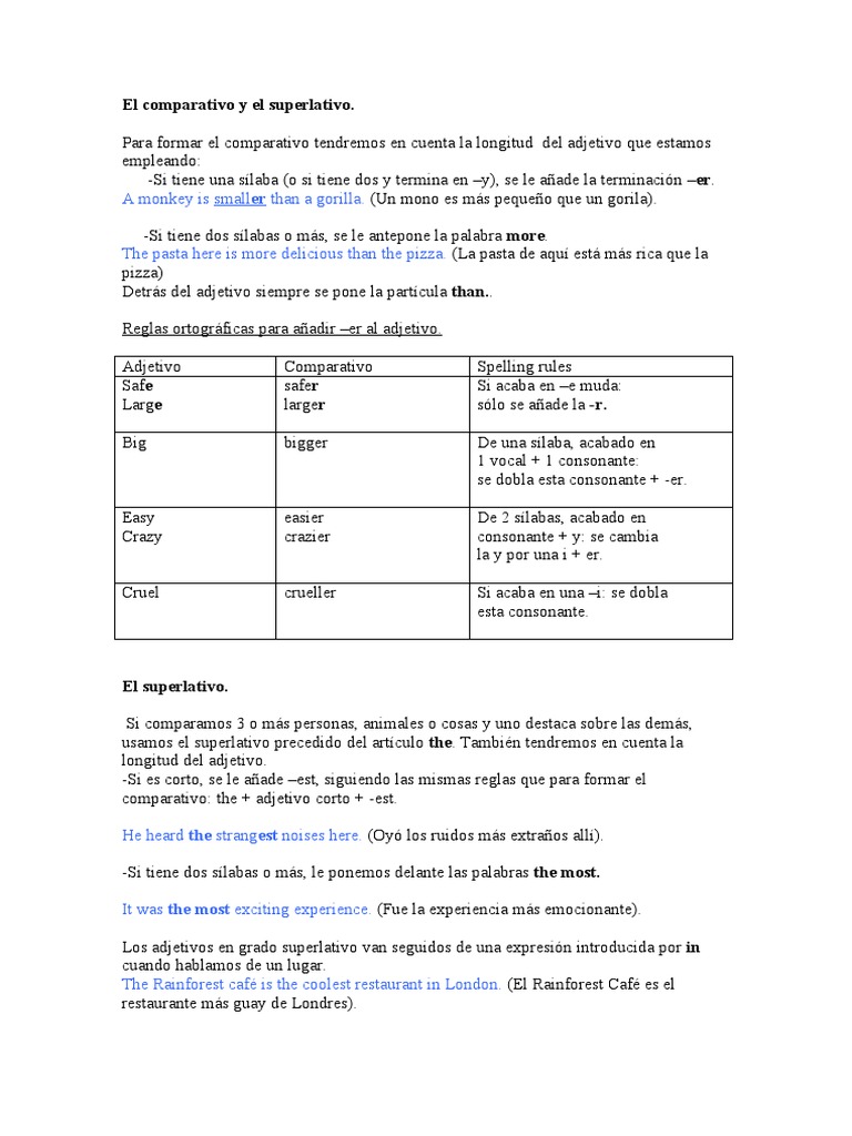 El Comparativo y El Superlativo | PDF | Adjetivo | Unidades Semánticas