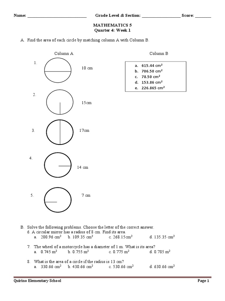 Worksheet Q4 Math 5 | PDF