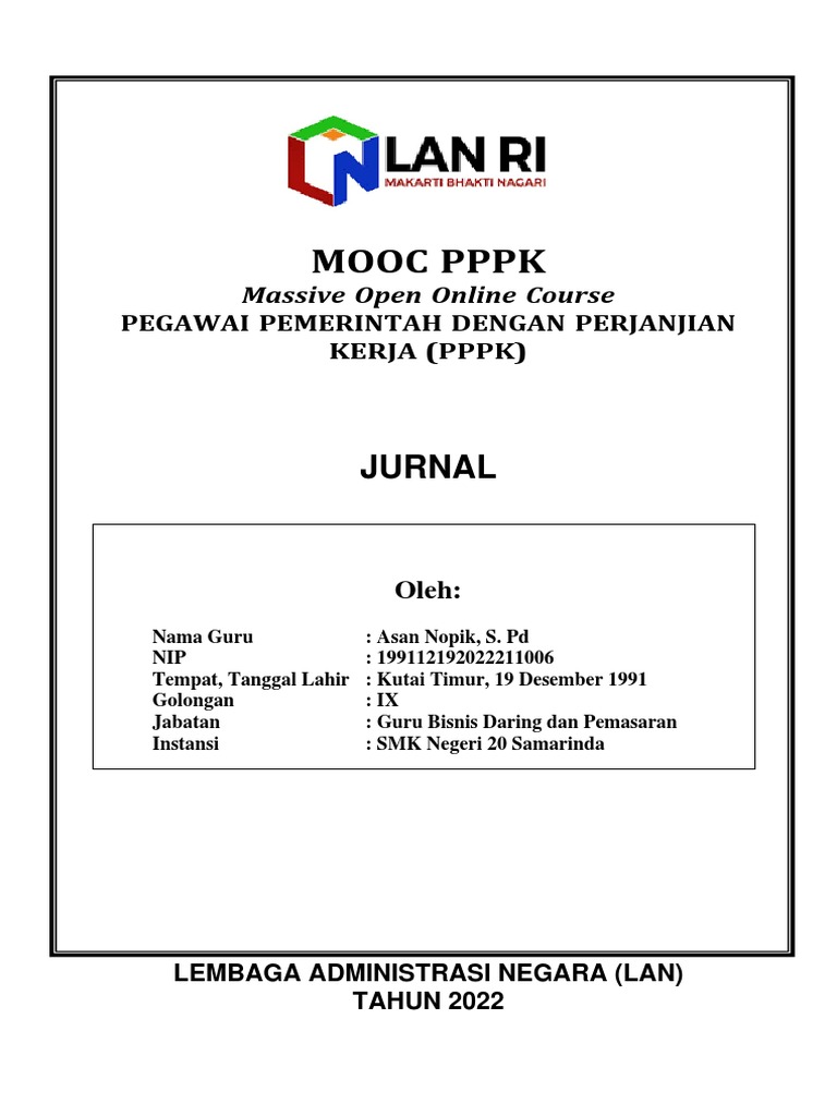 Jurnal Mooc Pppk 2022 Asan Nopik S Pd Pdf 