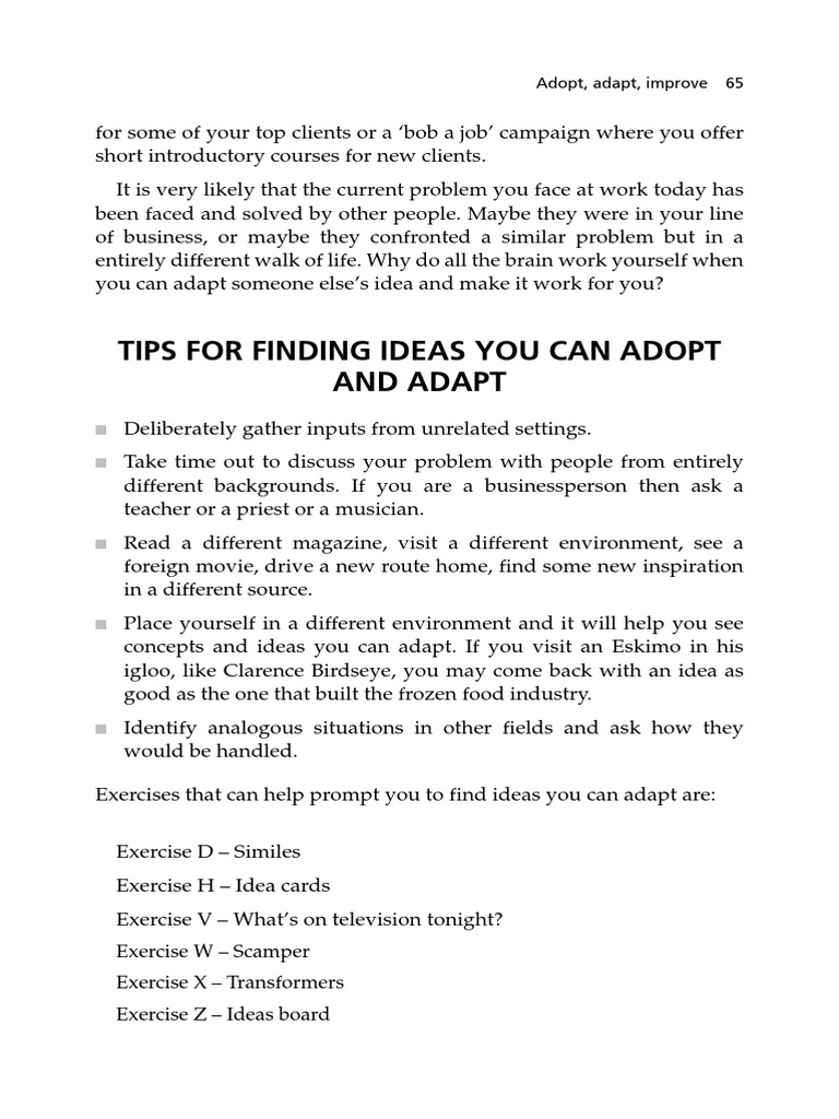 Tips For Finding Ideas You Can Adopt and Adapt: Exercise W - Scamper ...