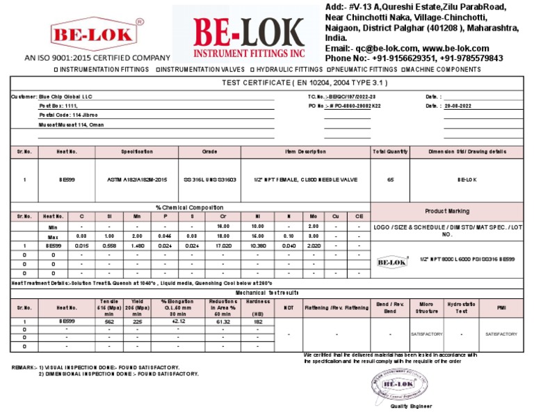 MTC For Needle Valve | PDF