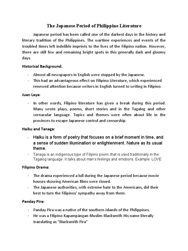The Japanese Period of Philippine Literature | PDF