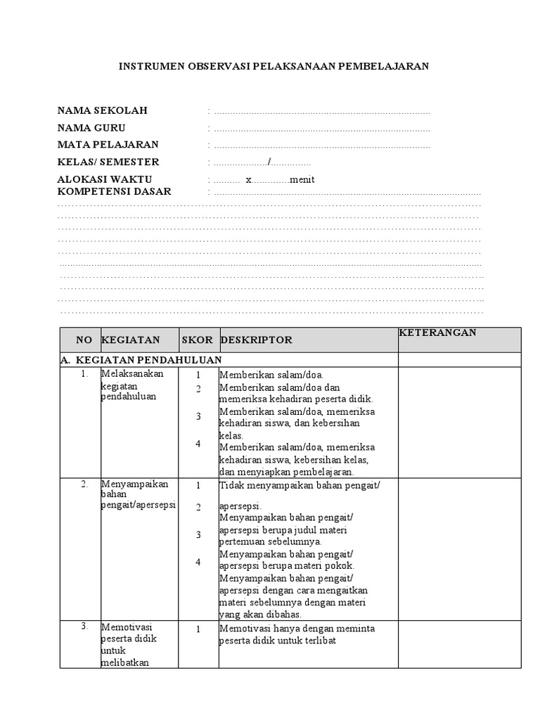 Instrumen Observasi | PDF