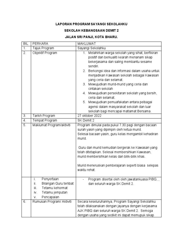 Laporan Program Sayangi Sekolahku | PDF