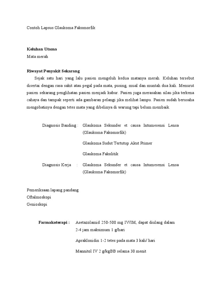 Contoh Lapsus Glaukoma Fakomorfik | PDF
