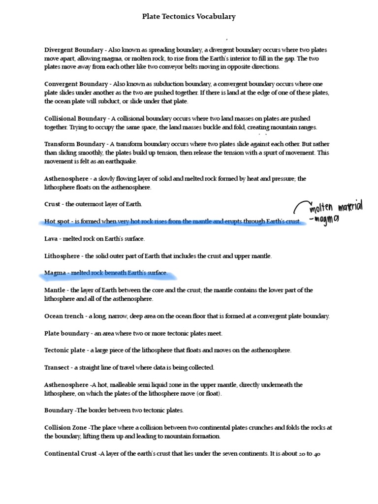 Plate Tectonics Vocabulary | PDF | Plate Tectonics | Earth