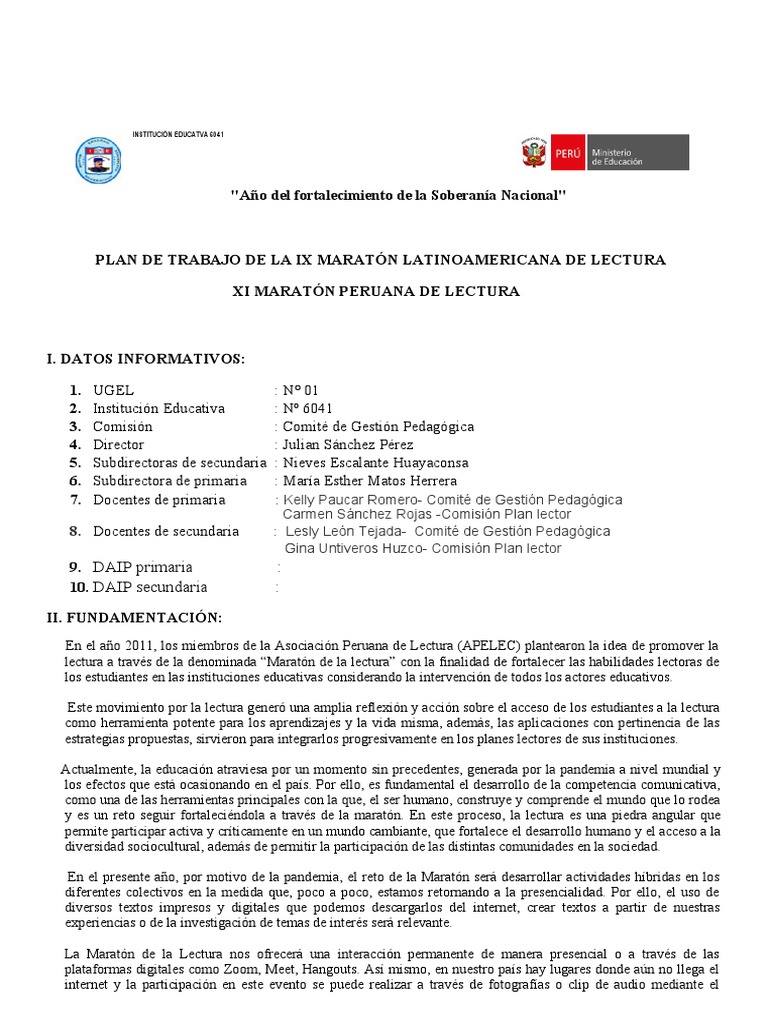 Plan Trab Maratón de Lectura 2022 | PDF | Internet | Comunicación