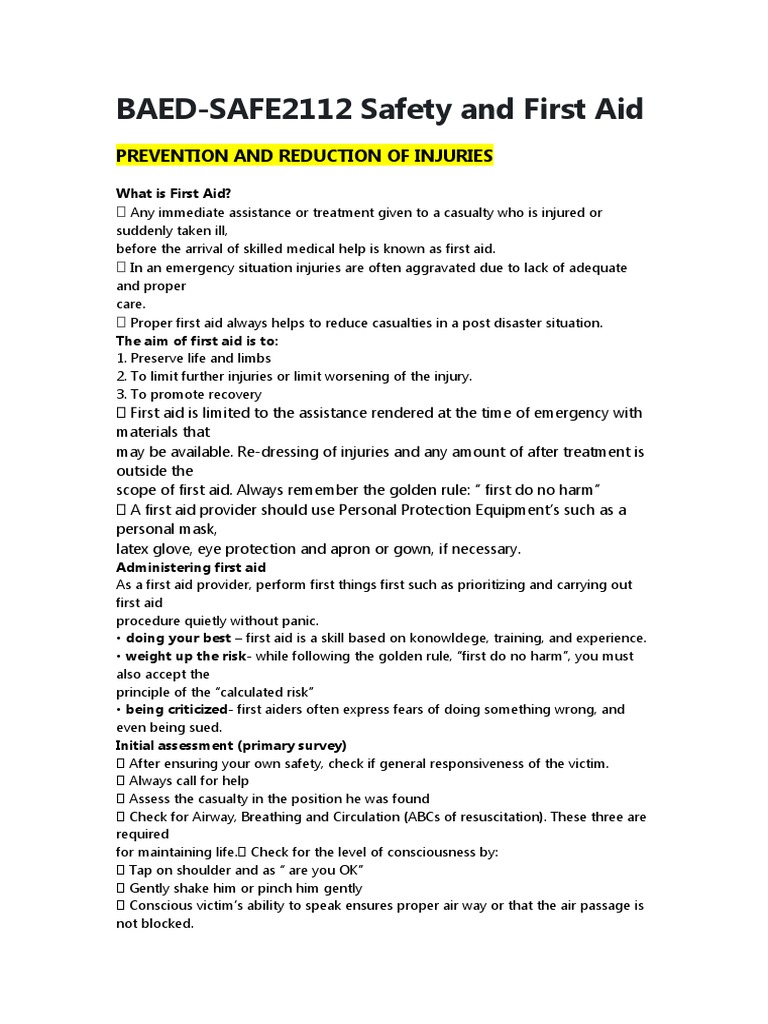 BAED-SAFE2112 Safety and First Aid | PDF | Physical Fitness | First Aid
