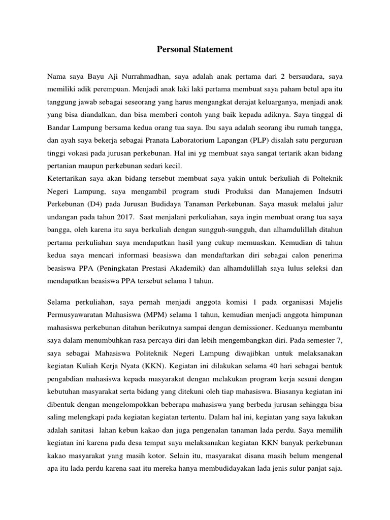 Personal Statement Bayu Aji Nurrahmadhan | PDF