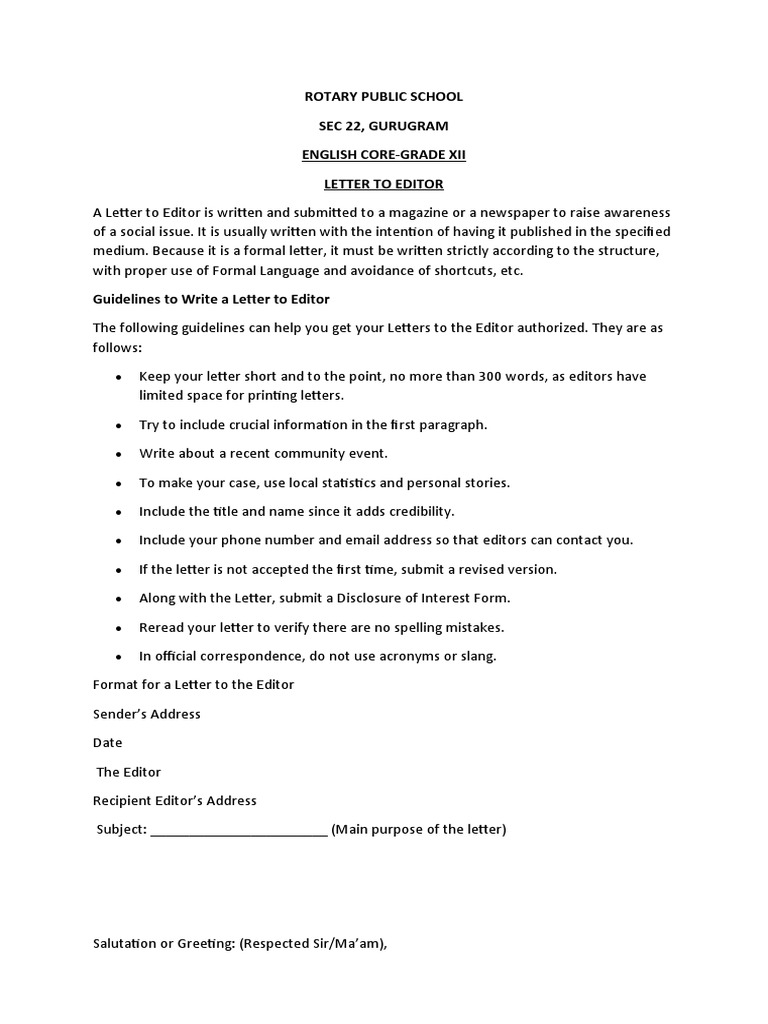 Letter To Editor Sample Questions | PDF