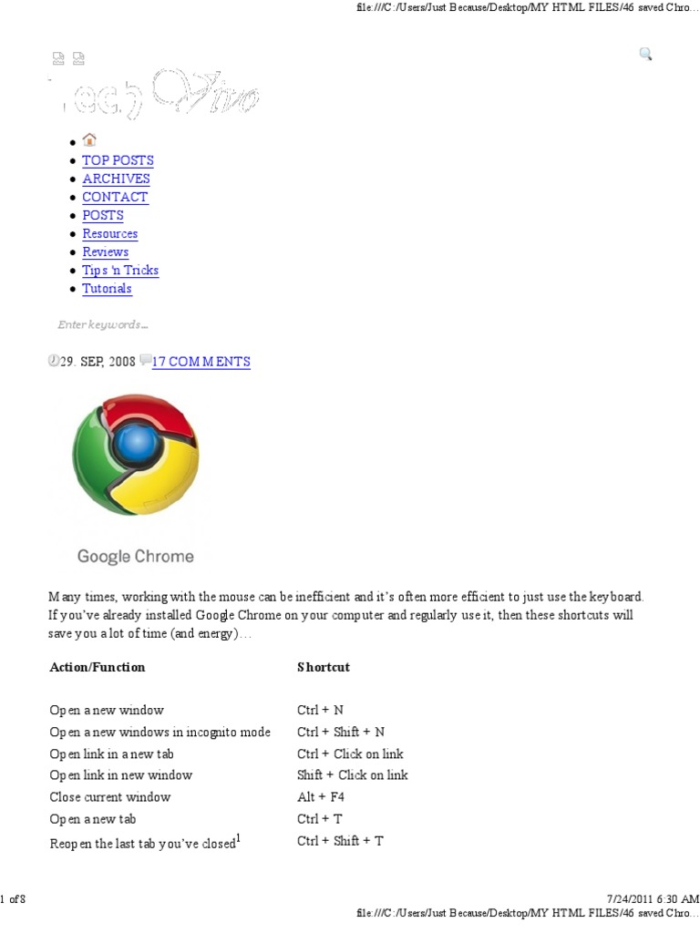46 Chrome Shortucts | PDF | Google Chrome | Web Page