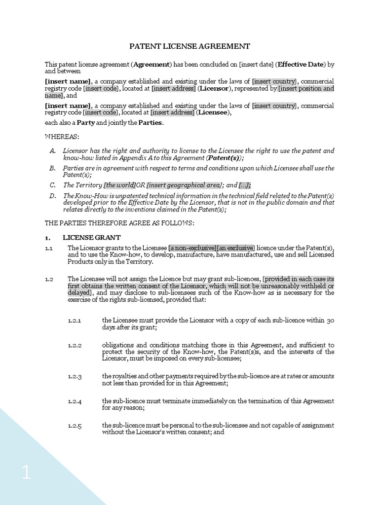 Patent License Agreement Template | PDF | License | Liquidation