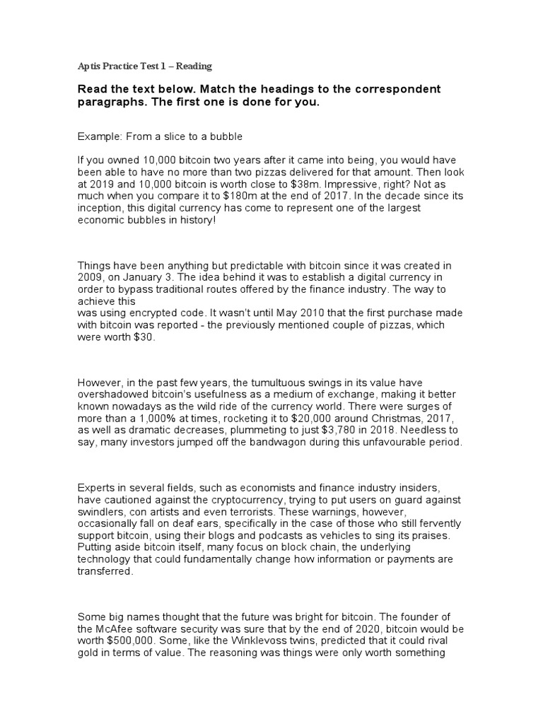 Aptis Practice Reading 2 | PDF | Bitcoin | Cryptocurrency