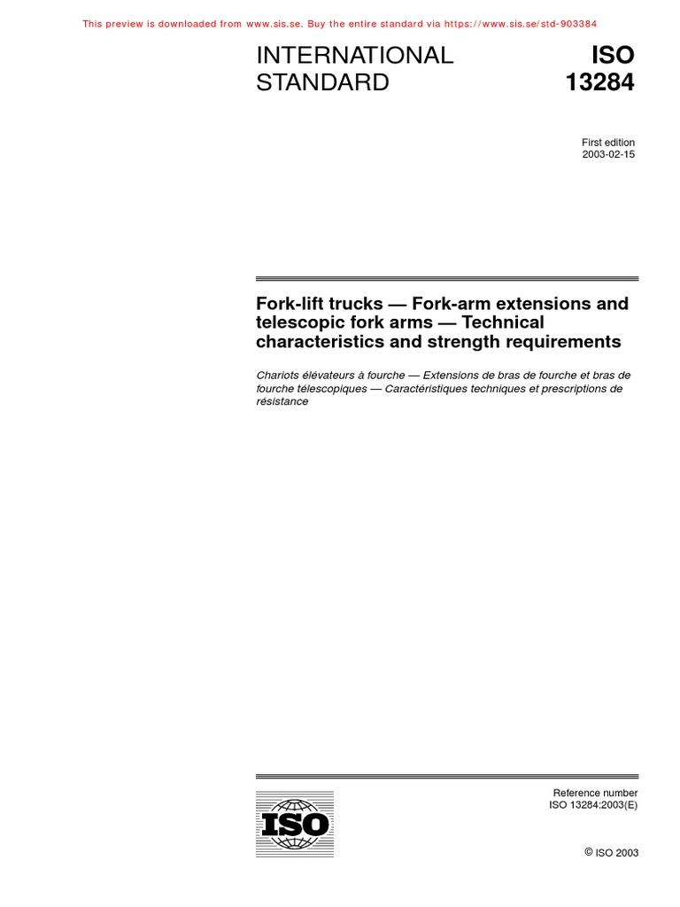 ISO - 13284 - EN - Forklift Extention PDF | PDF | International Organization For Standardization ...