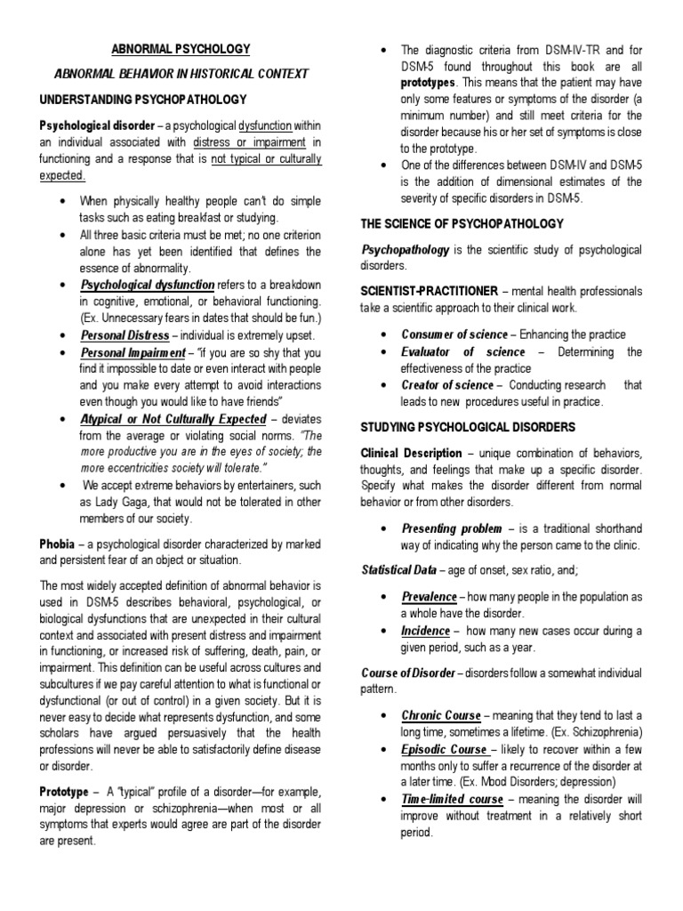 Abnormal Psychology Reviewer | PDF | Neurotransmitter | Mental Disorder