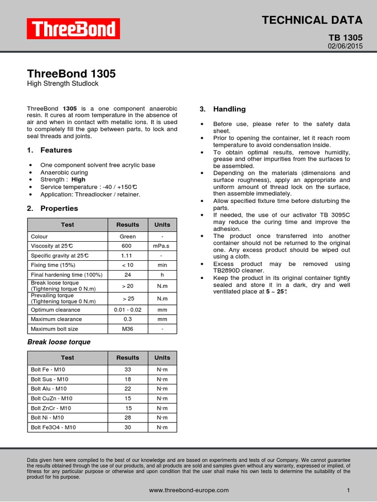 Threebond 1305 | Download Free PDF | Industrial Processes | Materials