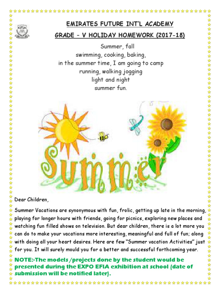 Grade 5 Summer Holiday Homework | PDF | Books | Linguistics
