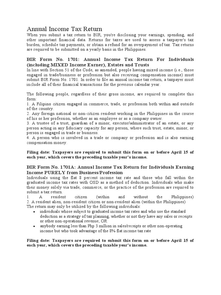 Annual Income Tax Return in the Philippines | PDF | Taxes | Income Tax