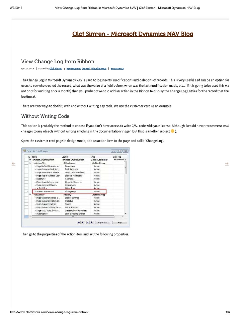 View Change Log From Ribbon in Microsof... F Simren - Microsoft Dynamics NAV Blog | PDF