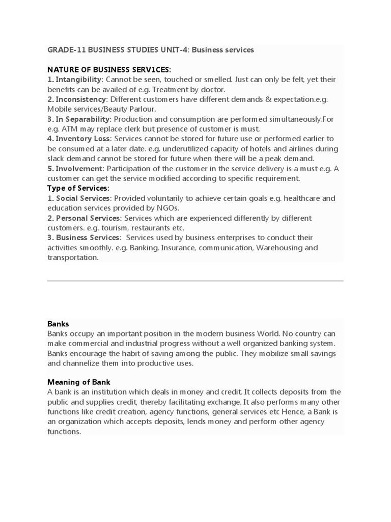 Unit 4 Business Studies Notes | PDF | Banks | Insurance