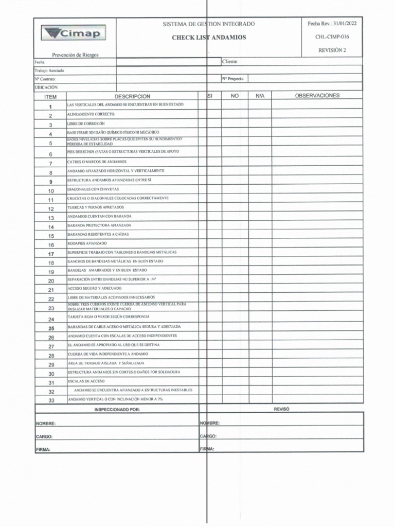 Check List Andamios | PDF
