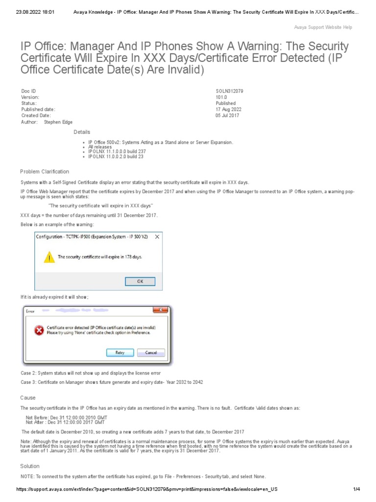 Avaya Knowledge - IP Office - Manager and IP Phones Show A Warning ...