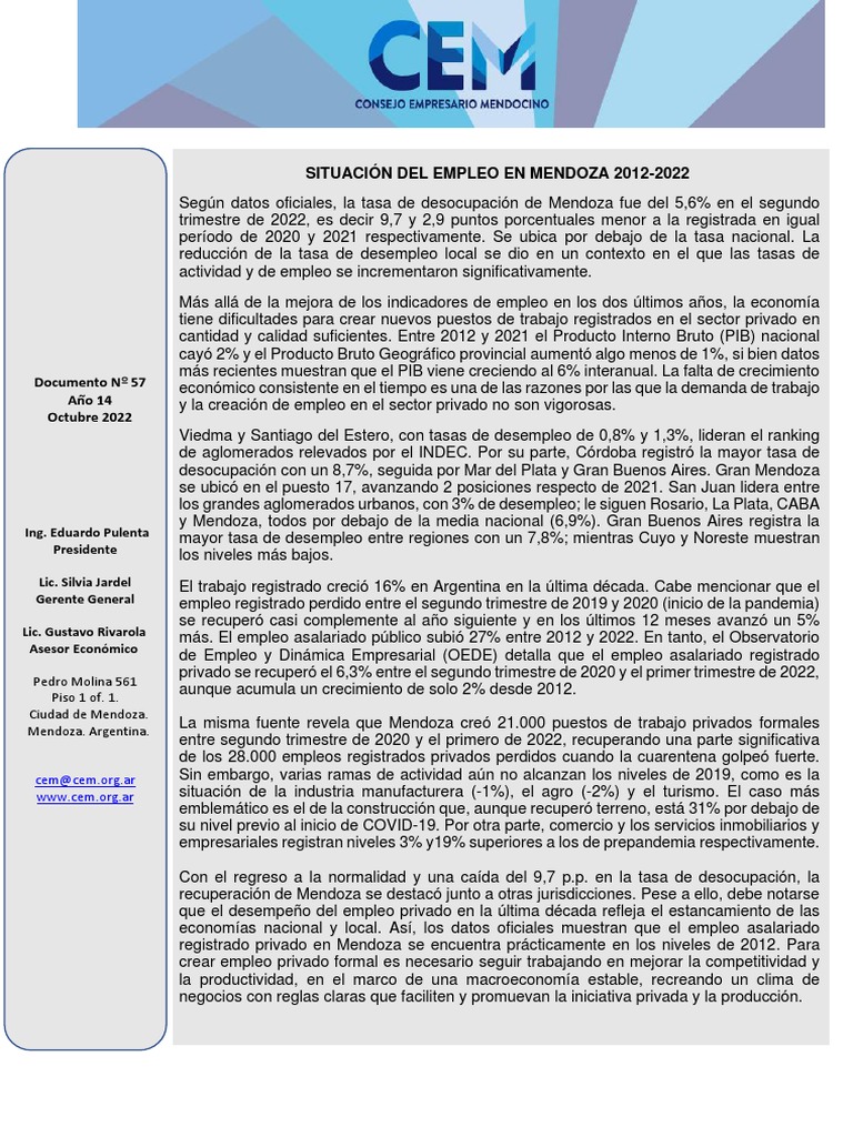 Informe Del CEM | PDF | Ciencias económicas | Economias