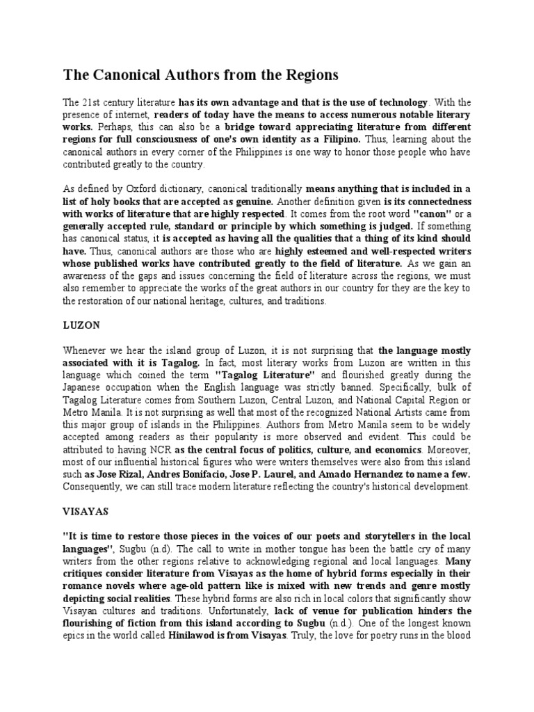 Lesson 3-Cononical Authors of The Region | PDF | Philippines