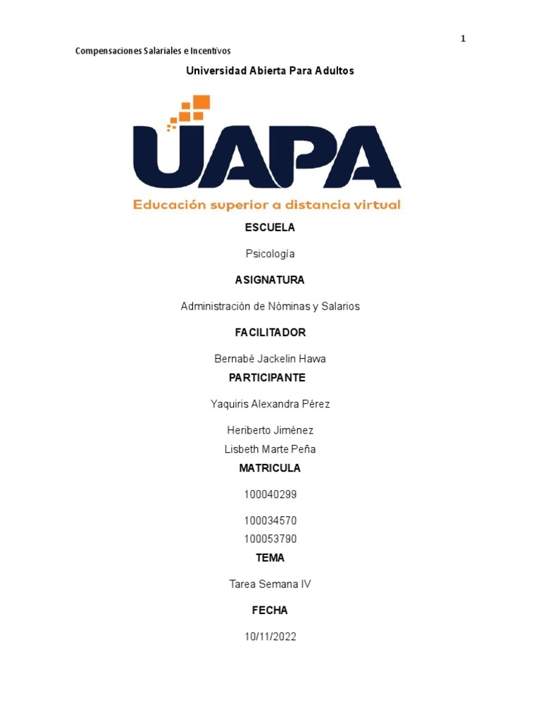 Tarea #4 Administracion de Nomina y Salario - Documentos de Google | Descargar gratis PDF ...