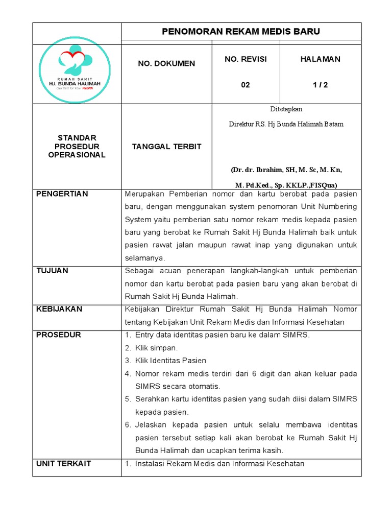 SPO Penomoran Rekam Medis Baru | PDF