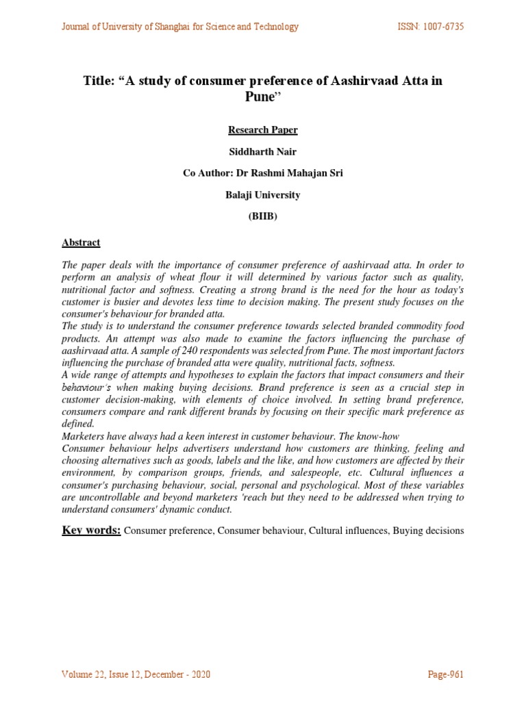 Consumer Preference for Aashirvaad Atta | PDF | Survey Methodology ...