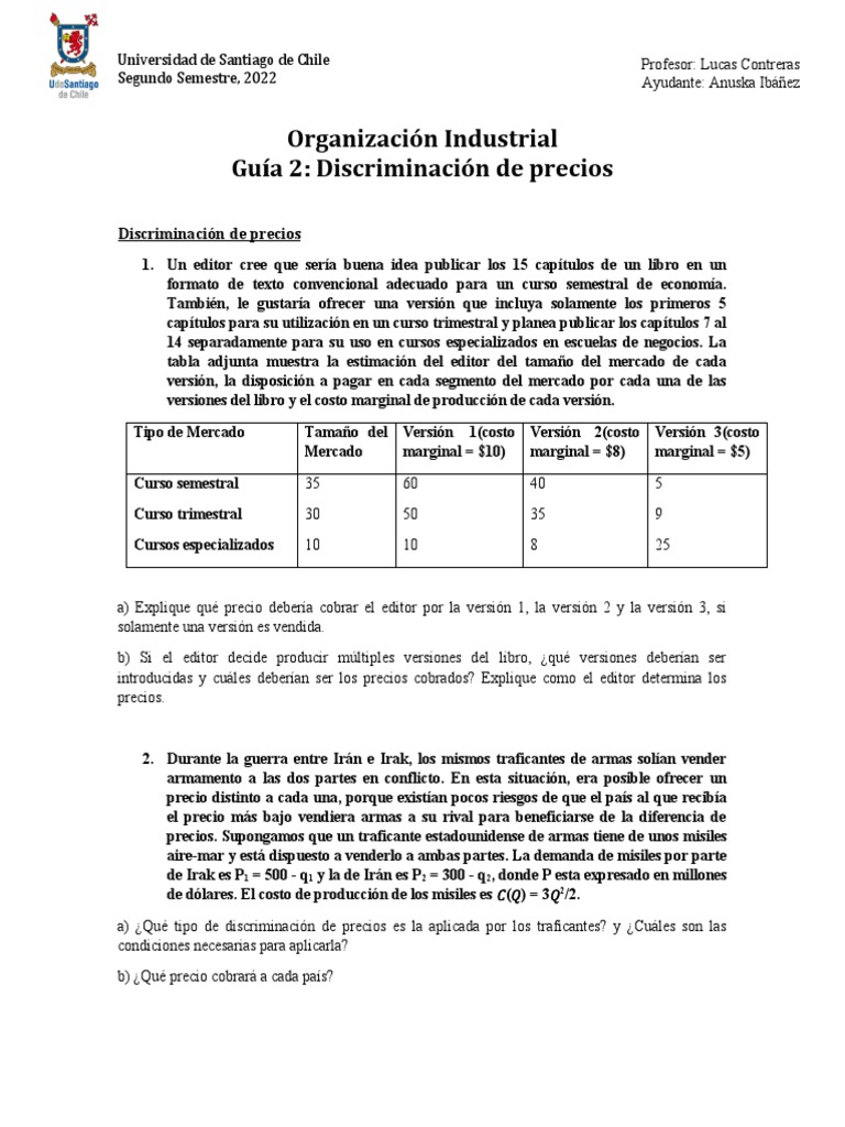Guía de Ejercicios Discriminación de Precios OI | PDF | Monopolio | Precios