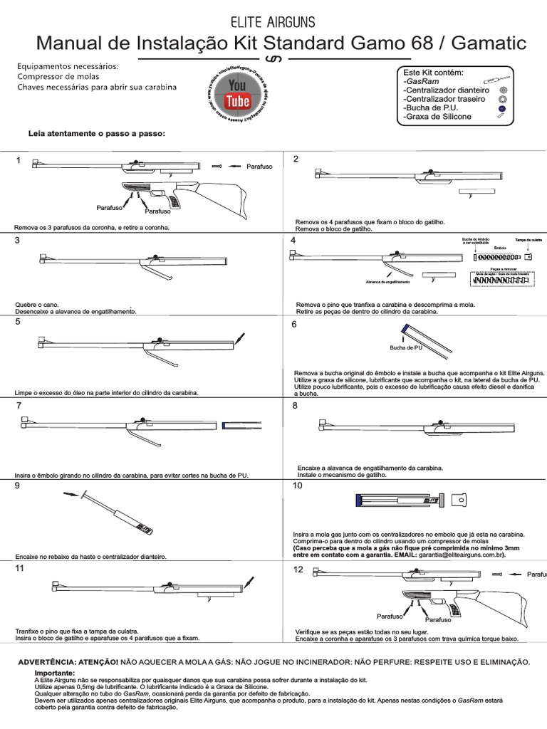 Manual Kit Standart Gamo 68 Gamatic | PDF | Pistão | Armas de fogo