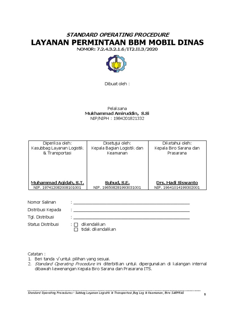 SOP Layanan Permintaan BBM Mobil Dinas | PDF