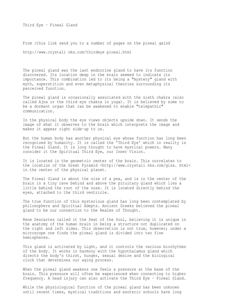Third Eye - Pineal Gland | PDF | Circadian Rhythm | Animal Anatomy