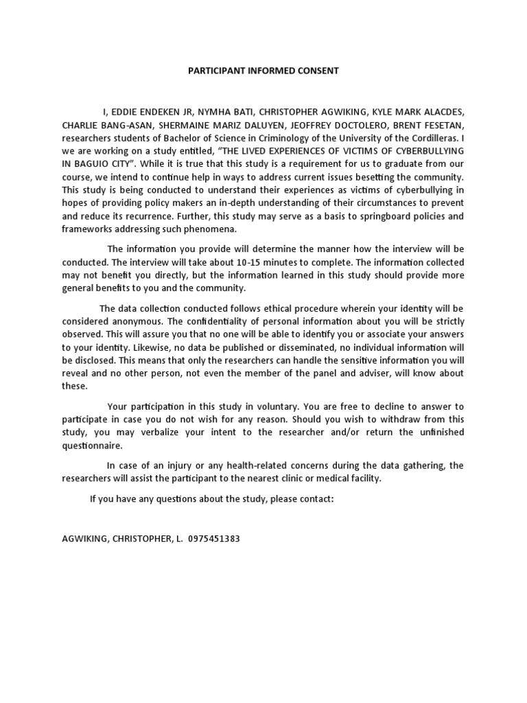 Participants Informed Consent | PDF | Informed Consent | Cyberbullying