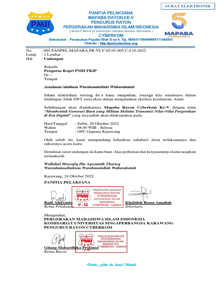 Surat Undangan Pengurus Kopri PMII FKIP | PDF