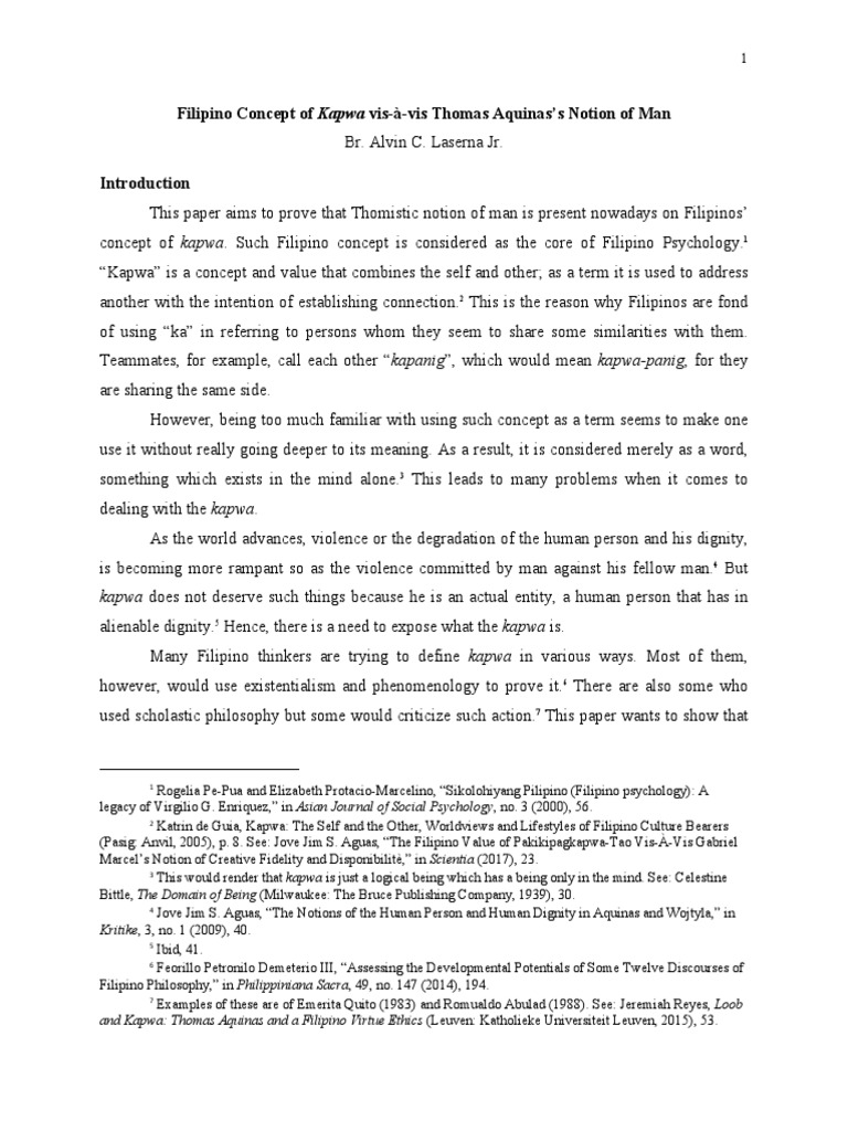 Filipino Concept of Kapwa Vis-À-Vis Thomas Aquinas's Notion of Man ...