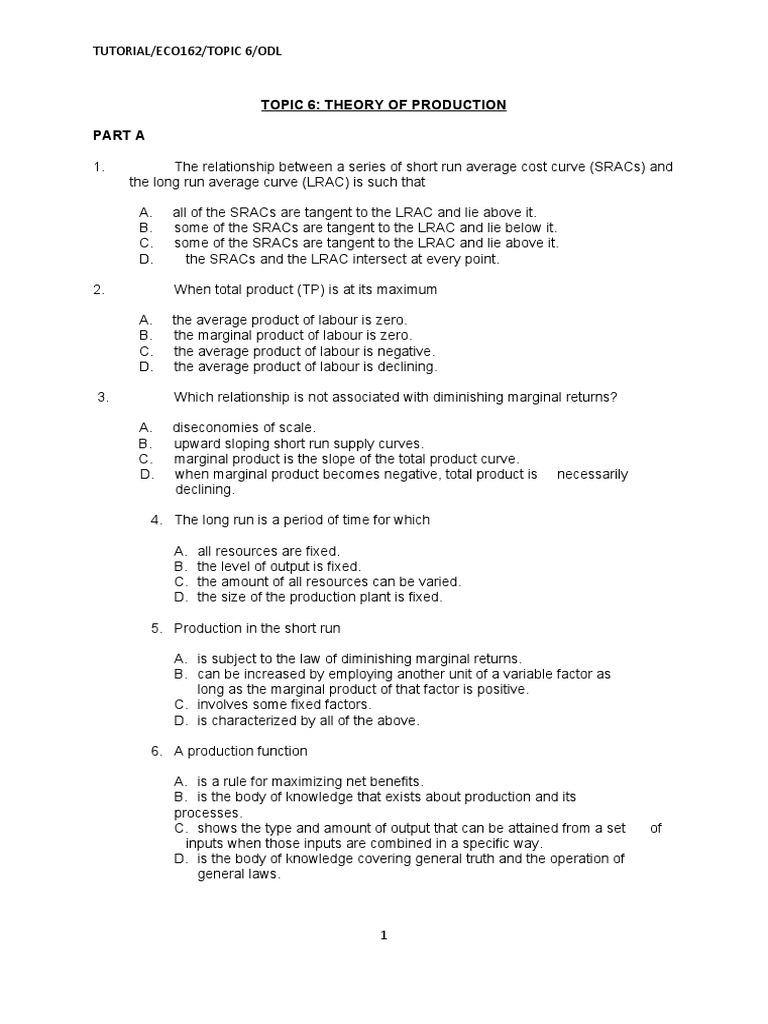 Topic 6 Odl | PDF | Average Cost | Marginal Cost