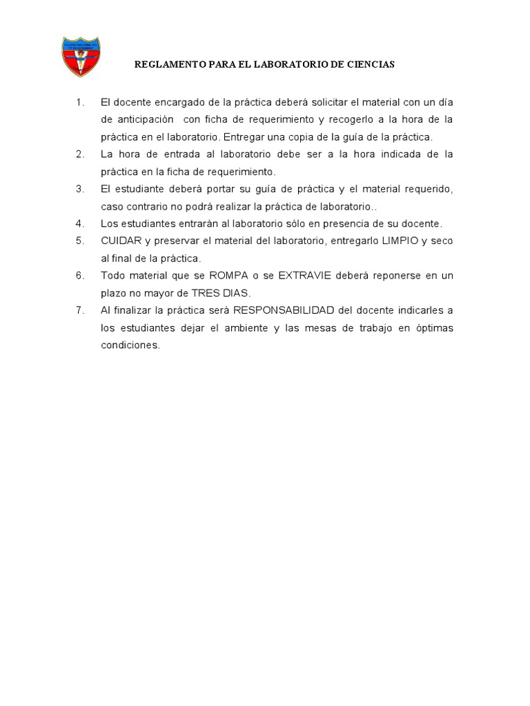 Reglamento para El Laboratorio de Ciencias | PDF