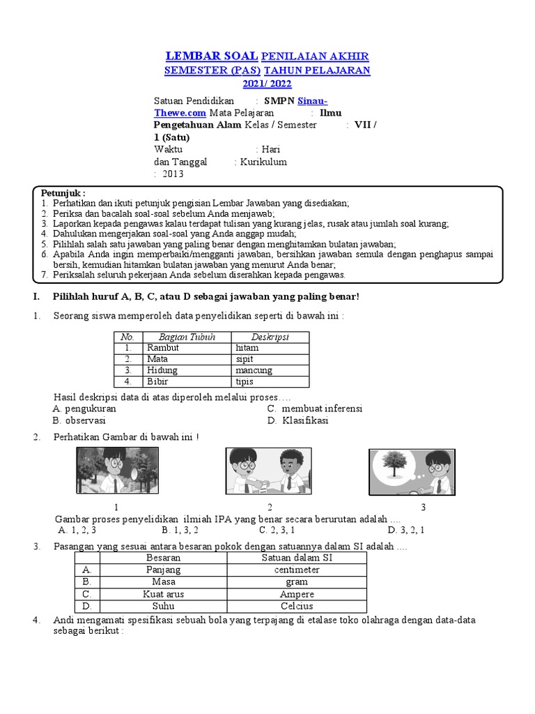 Soal PAS IPA Kelas 7 K13 | PDF