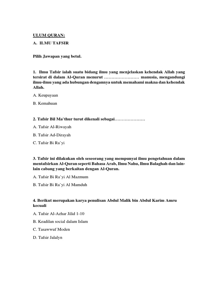 Soalan PQS (Ulum QR, P.hadis, Akhlak) | PDF