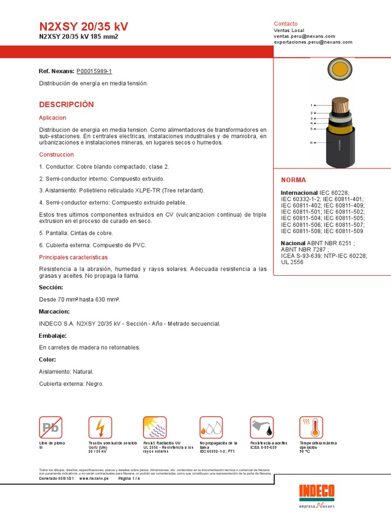 N2XSY 20 35 KV 185 mm2 | PDF | Resistor | Aislador (Electricidad)