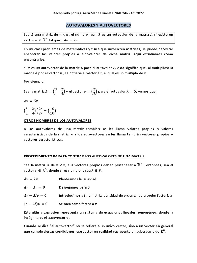 Autovalores y Autovectores | PDF | Valores propios y vectores propios ...