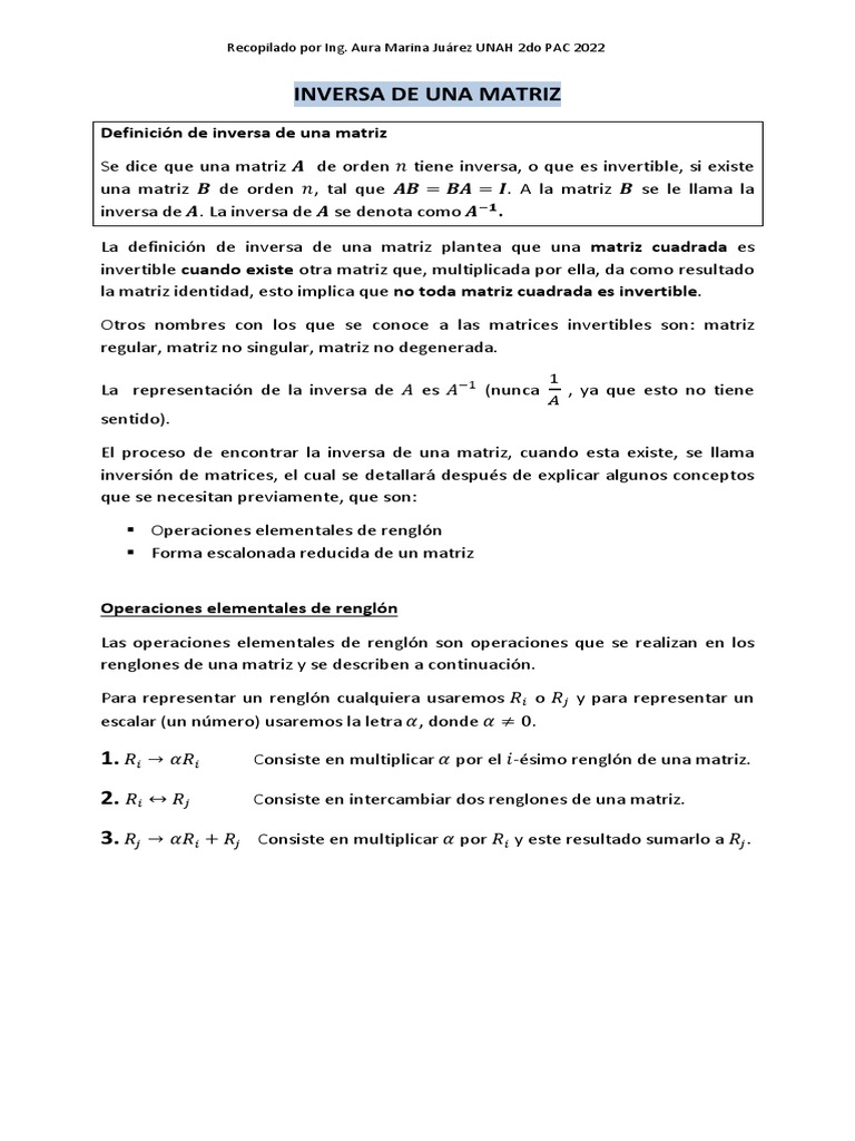 Inversa de Matrices: Guía Práctica | PDF | Matriz (Matemáticas) | Multiplicación