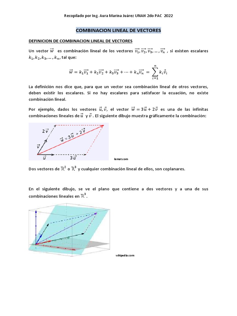 3-Combinacion Lineal | PDF | Vector Euclidiano | Escalar (Matemáticas)
