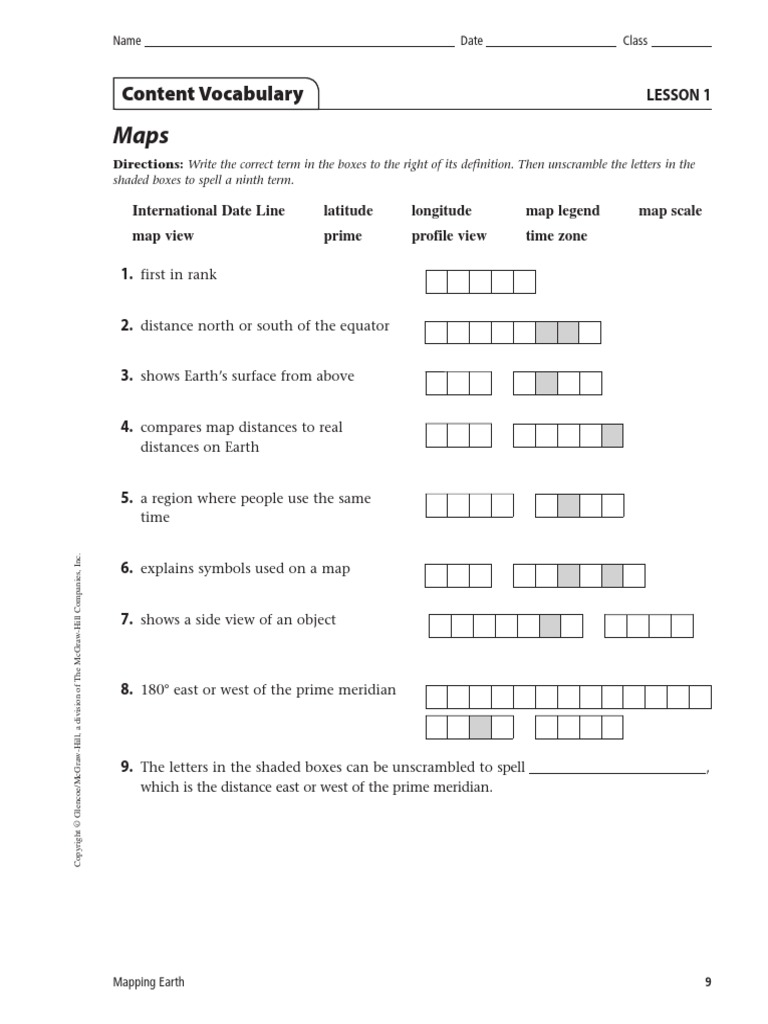 Content Vocabulary: Lesson 1 | PDF | Longitude | Latitude