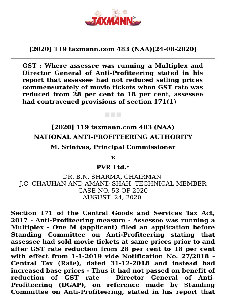 2020 119 Taxmann Com 483 NAA 24 08 2020 | PDF | Taxes | Value Added Tax