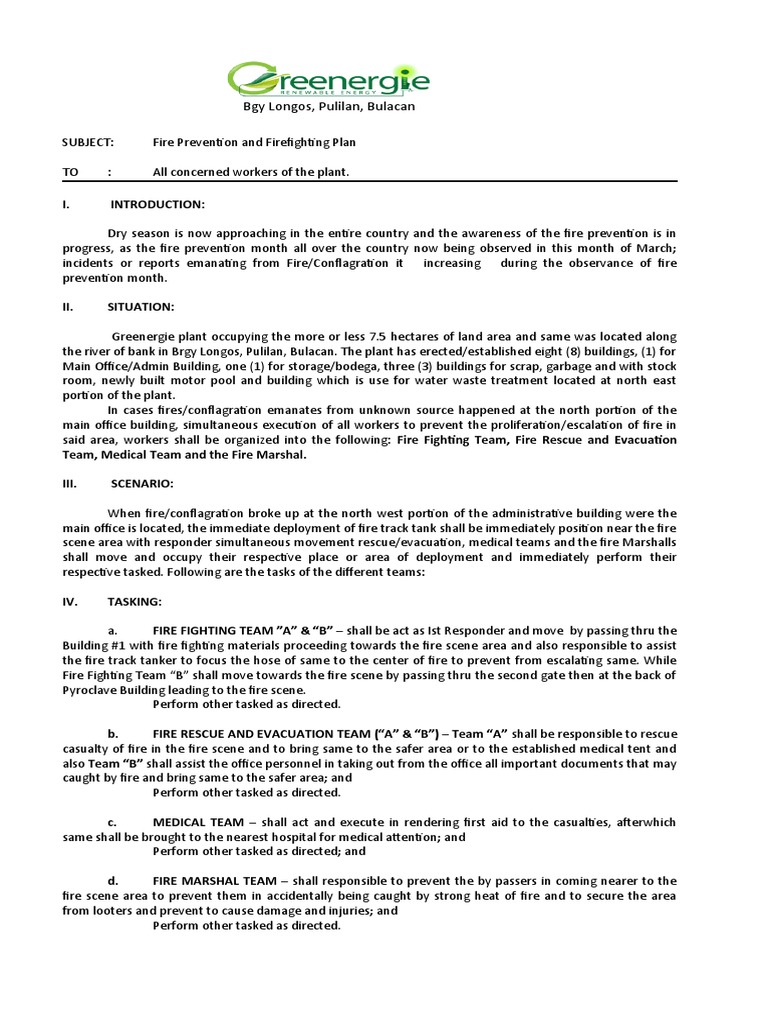 Fire Fighting Plan 2016 | PDF